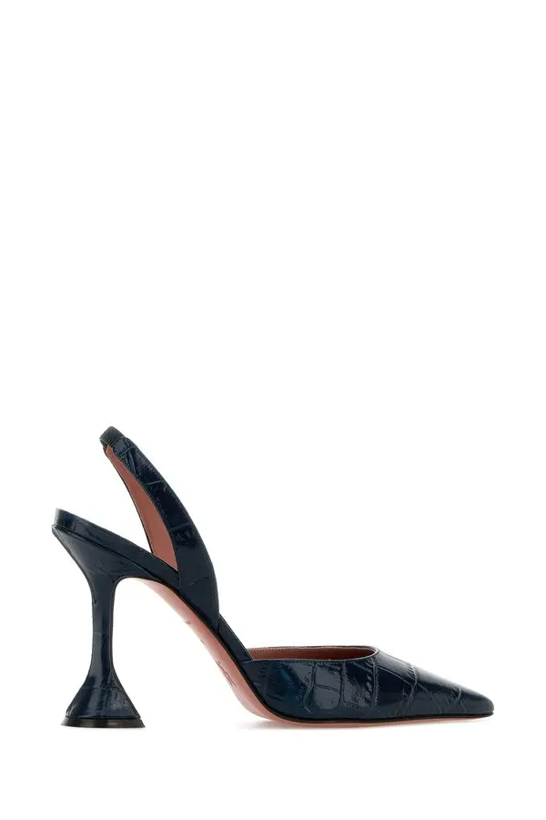 Amina Muaddi Crocodile Embossed Leather Slingback Pumps