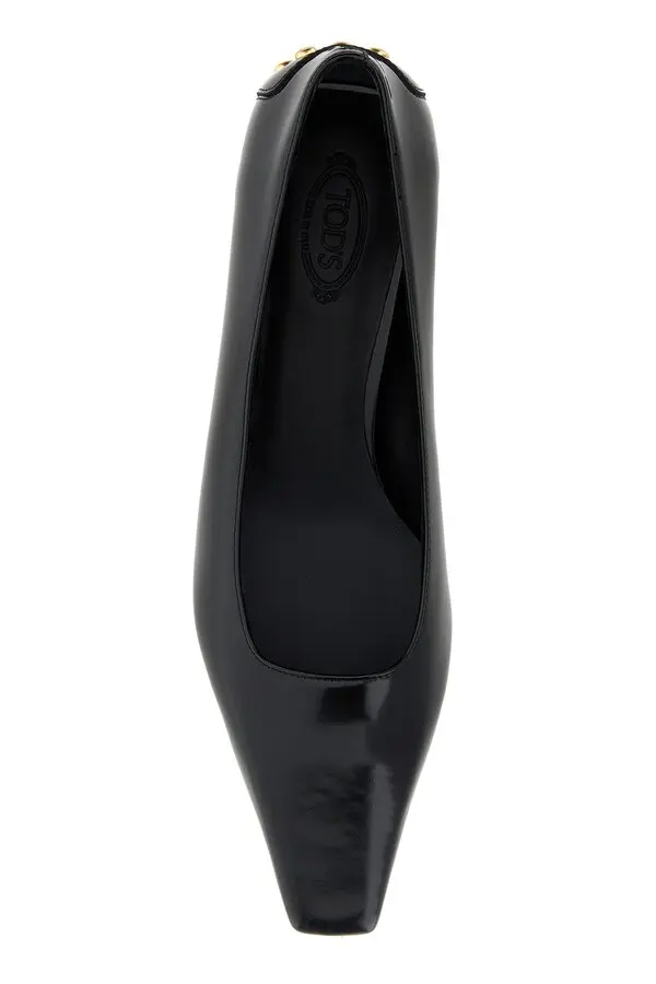 TOD'S Polished Leather Pumps With Metal Studs