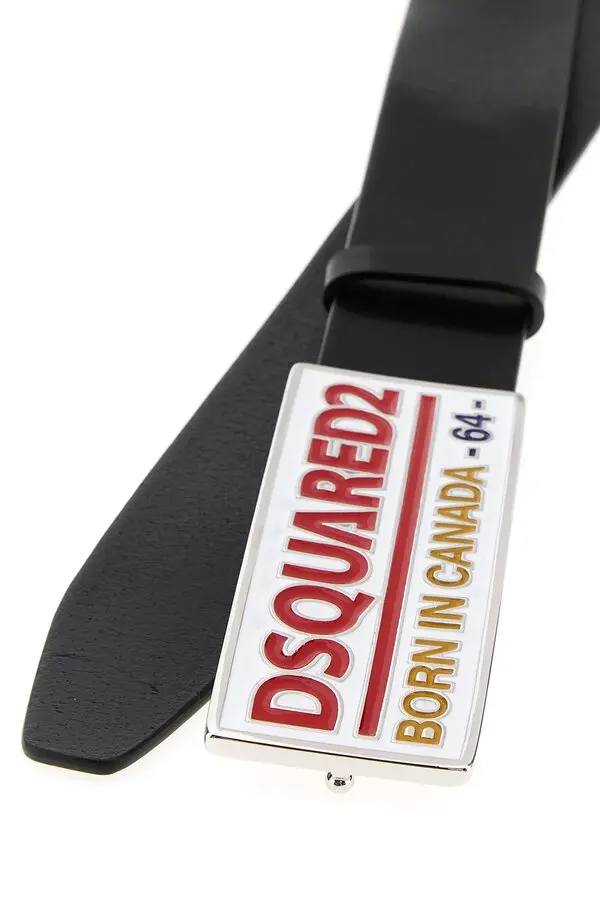 Dsquared2 Leather Belt With Logo Buckle