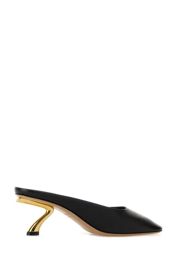 FERRAGAMO Sculptural Heel Leather Mules - Black