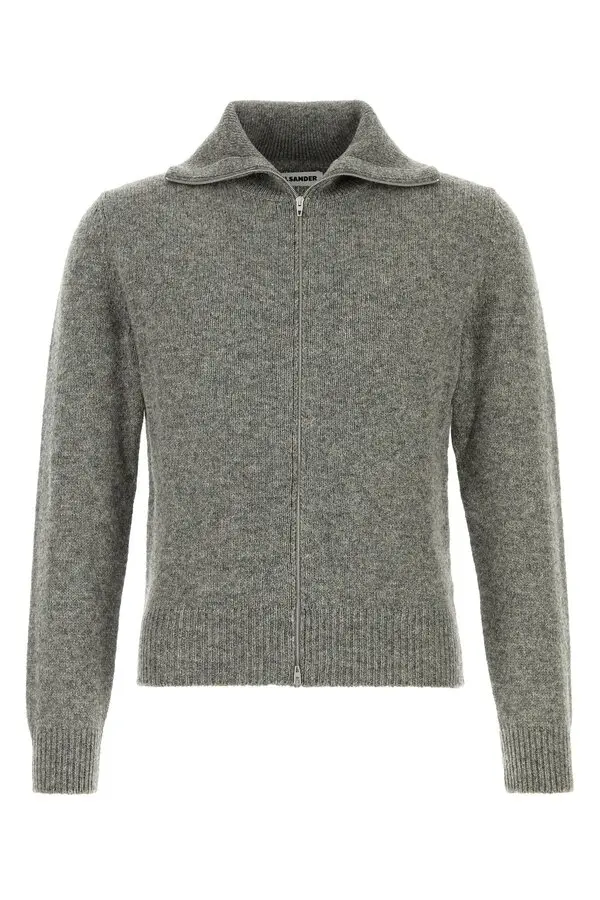 JIL SANDER Wool Blend Zip-up Cardigan - Grey