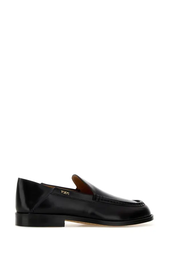 TOD'S Polished Leather Loafers With Metal Lettering Logo
