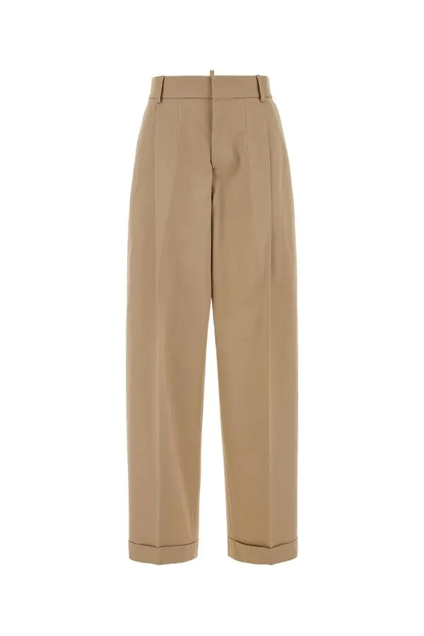 Dsquared2 Beige Gabardine Embroidered Logo Trousers - Light Brown