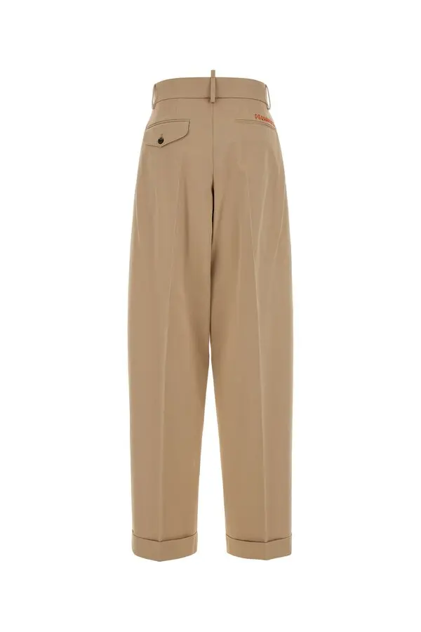Dsquared2 Beige Gabardine Embroidered Logo Trousers - Light Brown