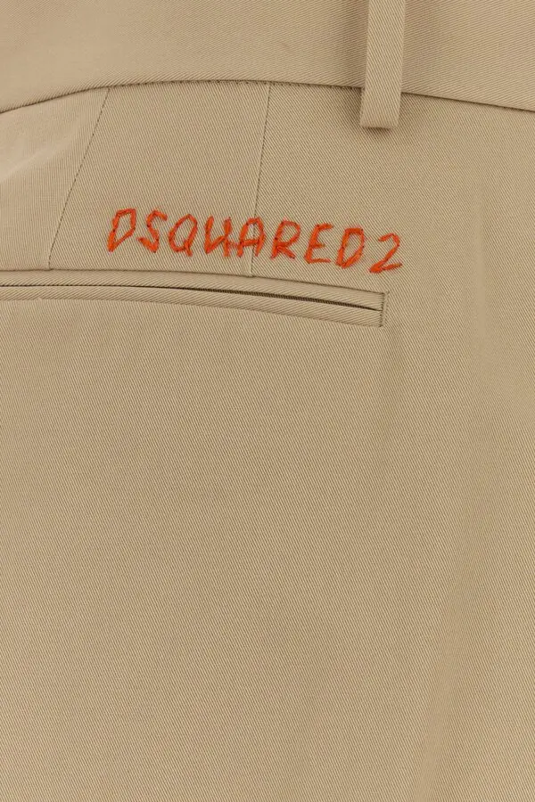 Dsquared2 Beige Gabardine Embroidered Logo Trousers - Light Brown