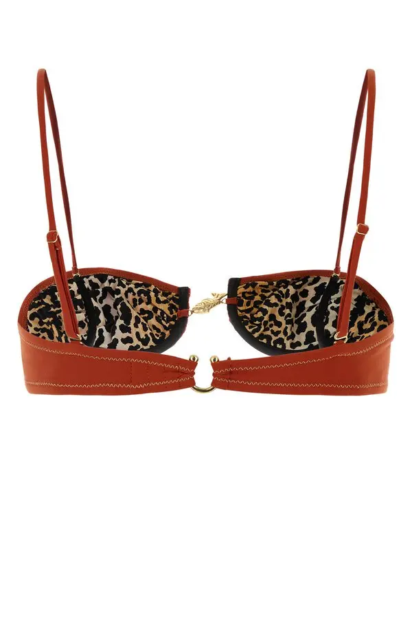 REINA OLGA Coral Stretch Nylon Bikini Top With Metal Detail