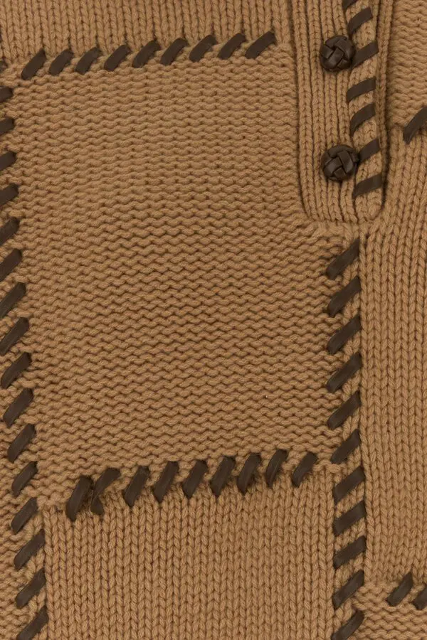 FRAME Camel Wool Blend Oversize Sweater With Leather Inserts