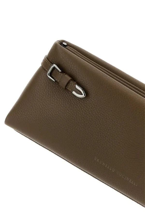 Brunello Cucinelli Pebble Leather Clutch With Embossed Logo