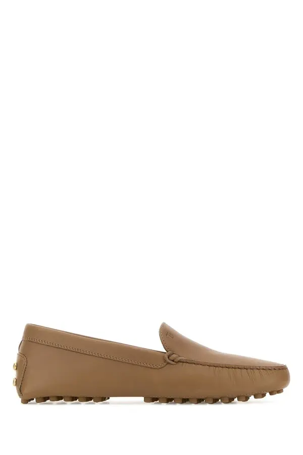 TOD'S Smooth Leather Loafers With Embossed Logo And Pebble Sole - Light Brown