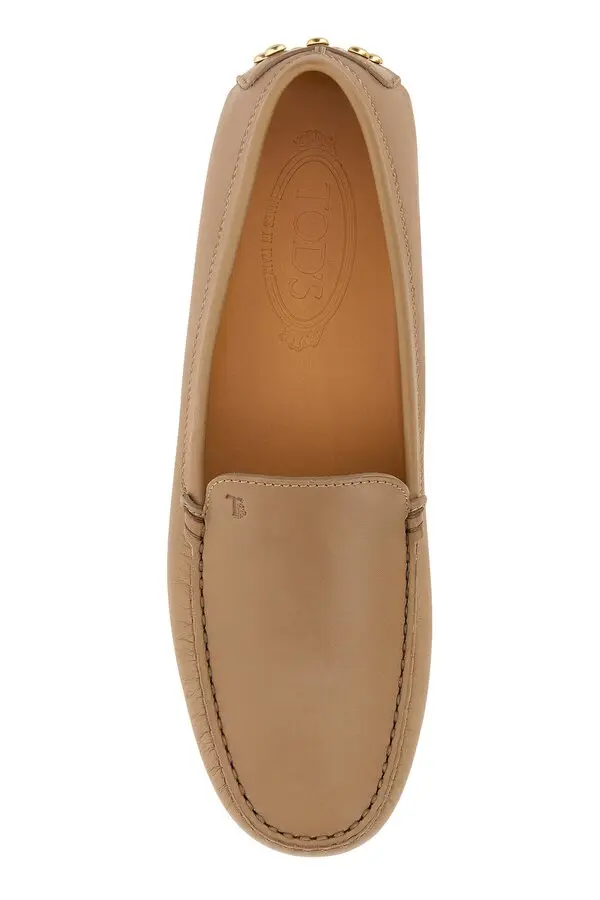 TOD'S Smooth Leather Loafers With Embossed Logo And Pebble Sole - Light Brown