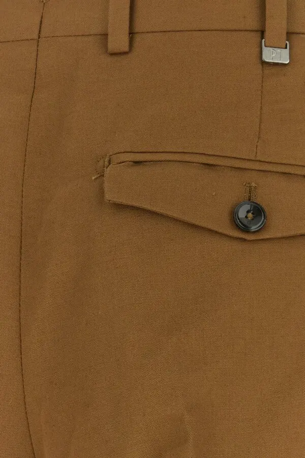 PT TORINO Biscuit Linen Blend Tailored Trousers - Light Brown