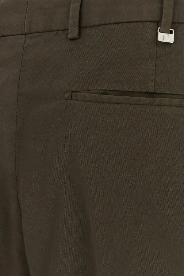 PT TORINO Dark Stretch Cotton Tailored Trousers - Brown