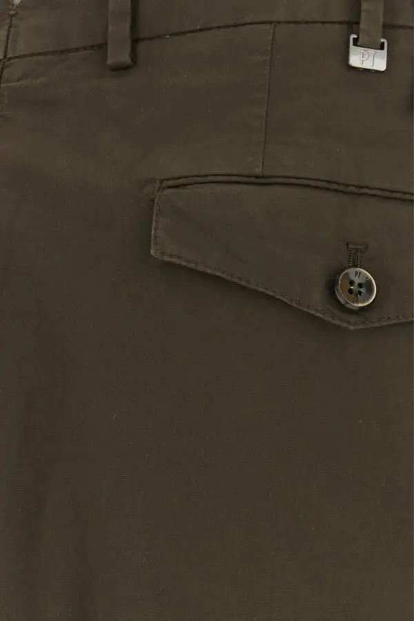 PT TORINO Stretch Cotton Tailored Trousers With Metal Logo Detail - Brown