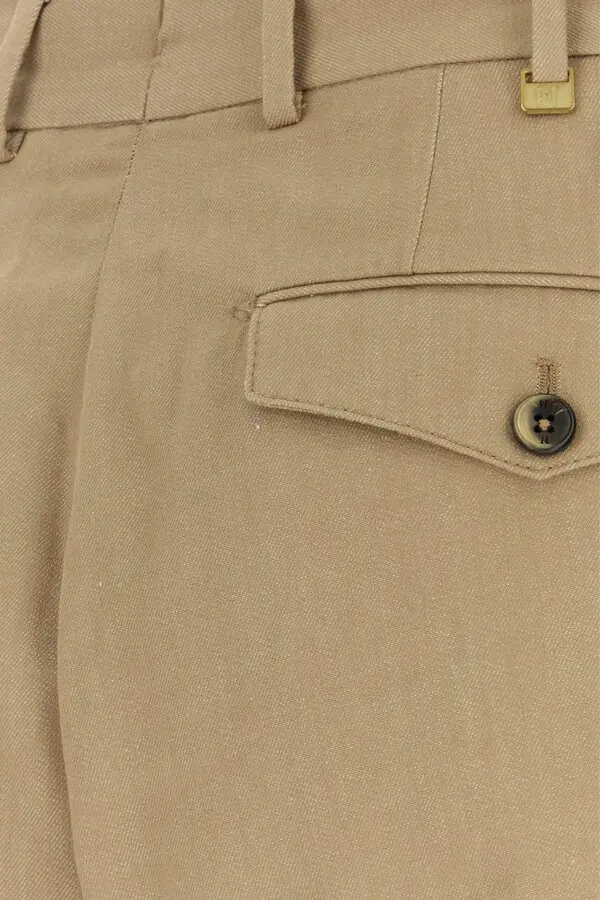 PT TORINO Camel Cotton Tailored Trousers With Metal Logo Detail - Light Brown