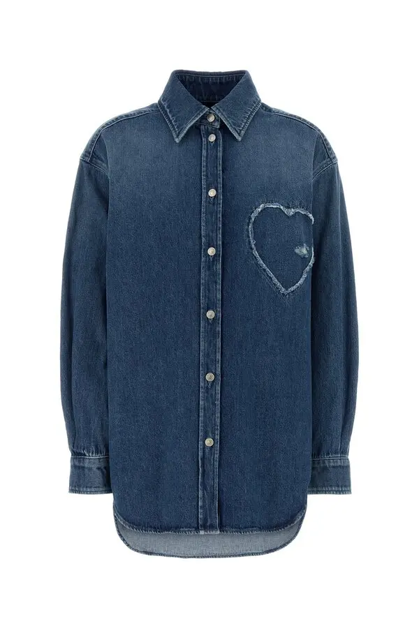 Moschino Denim Shirt With Distressed Heart Motif
