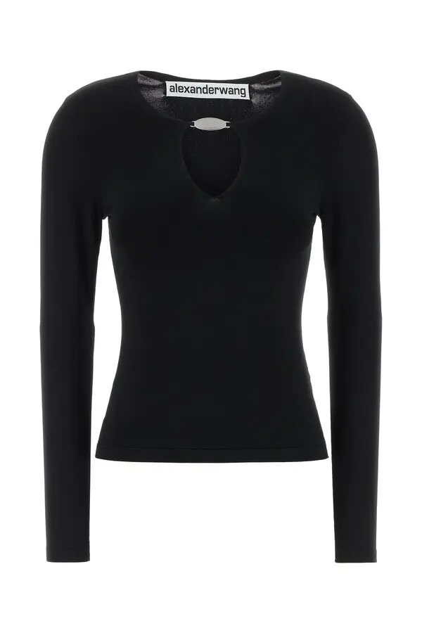 Alexander Wang Stretch Viscose Blend Long Sleeve T-shirt With Metal Plate Detail