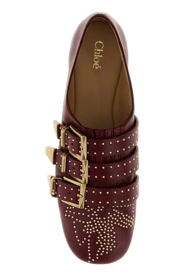 Chloé Burgundy Leather Embellished Ballerinas - Red