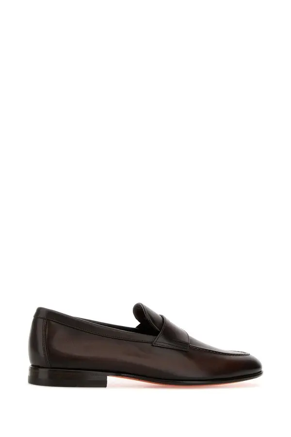 Santoni Dark Leather Sullivan Loafers - Brown