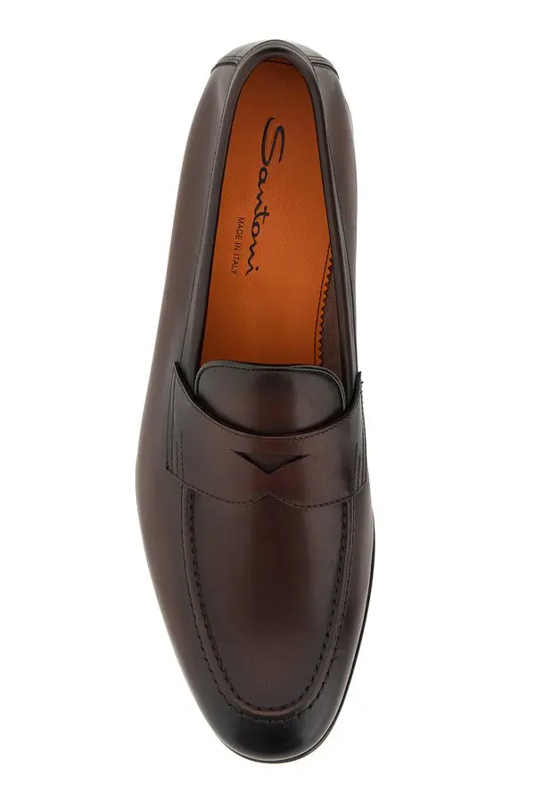Santoni Dark Leather Sullivan Loafers - Brown