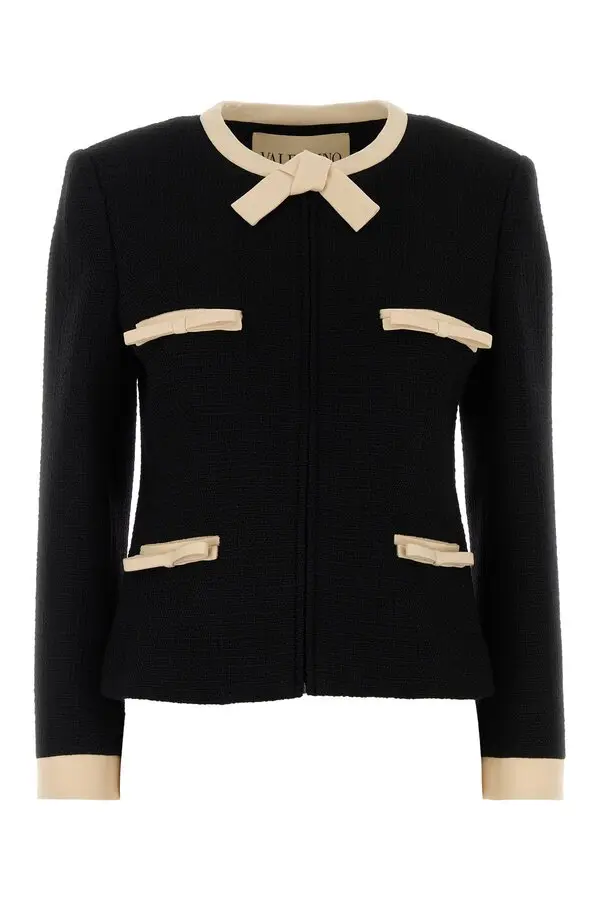Valentino Garavani Tweed Blazer With Bow Detail - Black