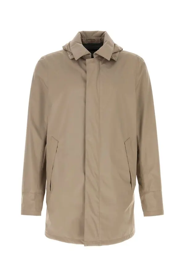 Herno Cappuccino Polyester Jacket With Detachable Hood