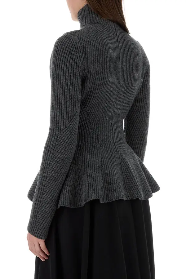 Alaïa Ribbed Virgin Wool And Cashmere Cardigan With Peplum