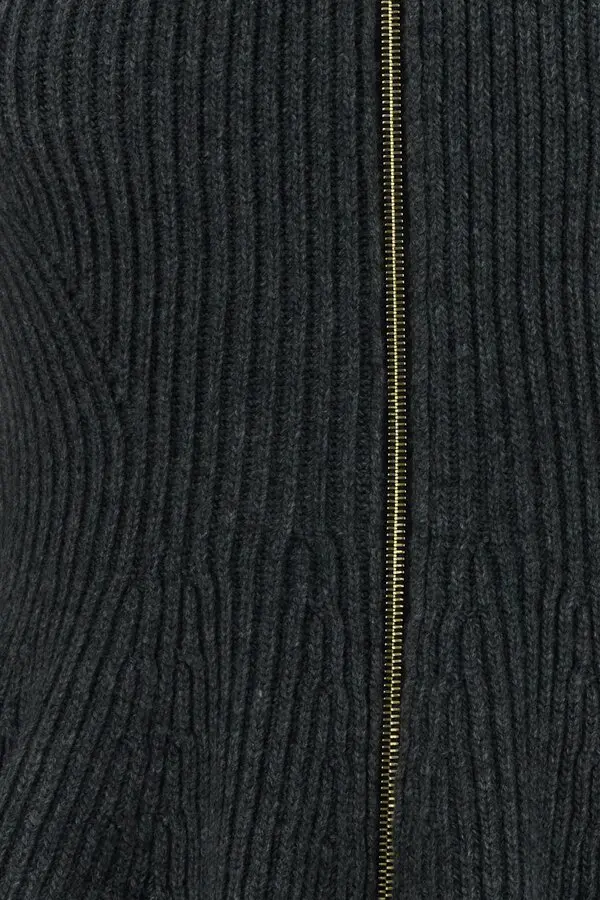 Alaïa Ribbed Virgin Wool And Cashmere Cardigan With Peplum