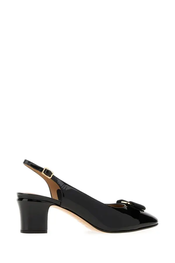 FERRAGAMO Patent Leather Slingback Pumps With Vera Bow Detail - Black