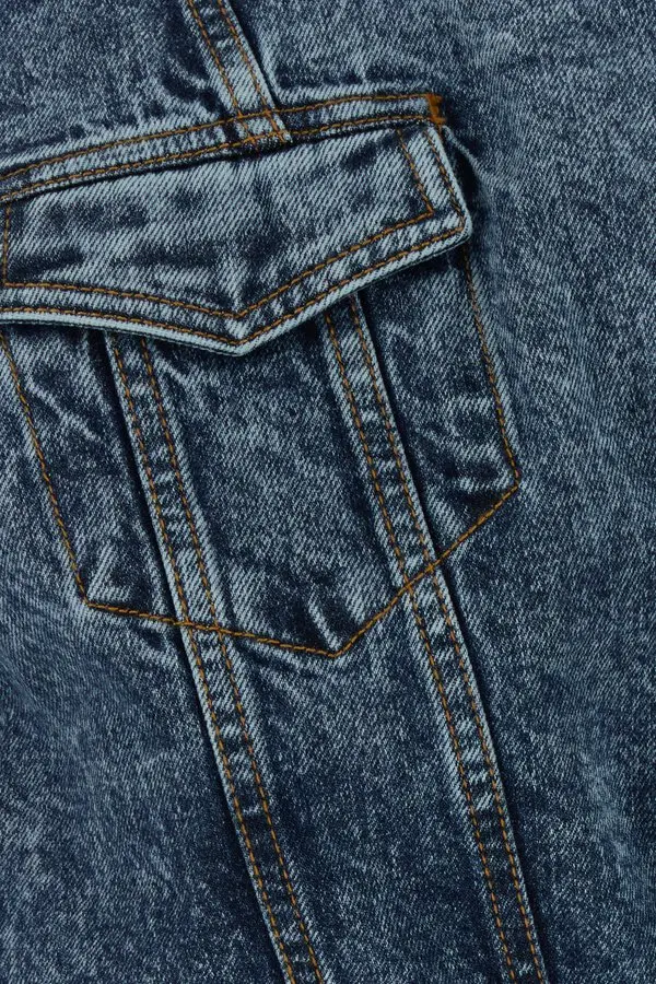 Alaïa Cropped Denim Jacket With Hood - Blue