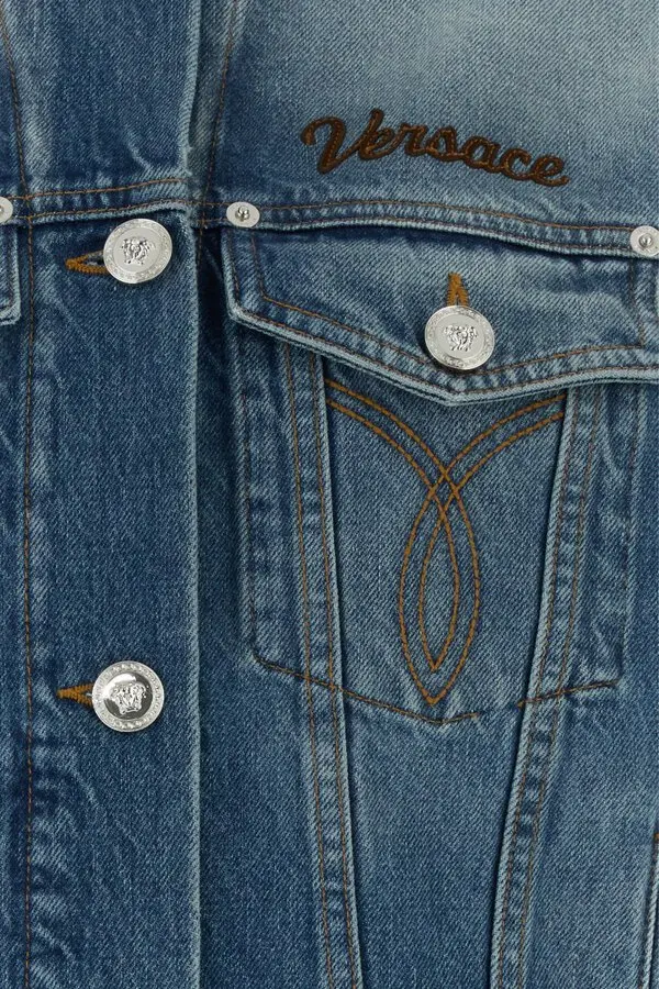 Versace Stonewashed Denim Jacket With Suede Logo Patch