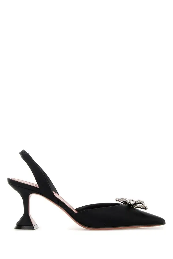 Amina Muaddi Satin Rosie Slingback Pumps With Jewel Bow