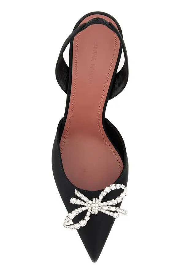 Amina Muaddi Satin Rosie Slingback Pumps With Jewel Bow