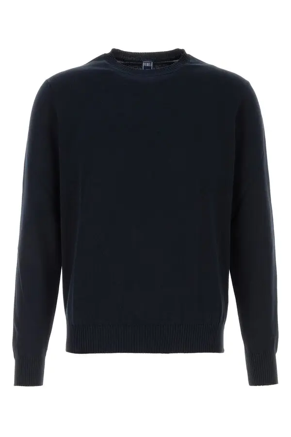 Fedeli Navy Cotton Sweater - Blue