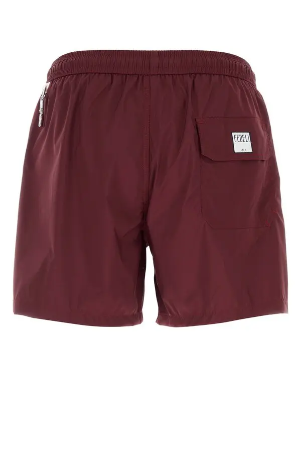 Fedeli Burgundy Polyester Swimming Shorts