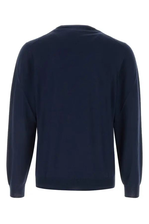 Fedeli Navy Wool Crew Neck Sweater - Blue