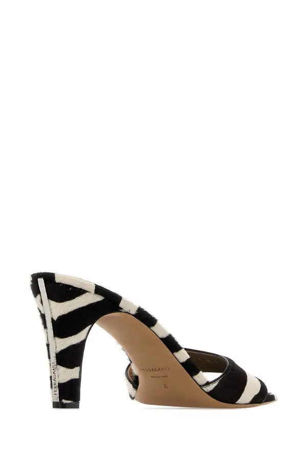 FERRAGAMO Printed Calf Hair Mules - White
