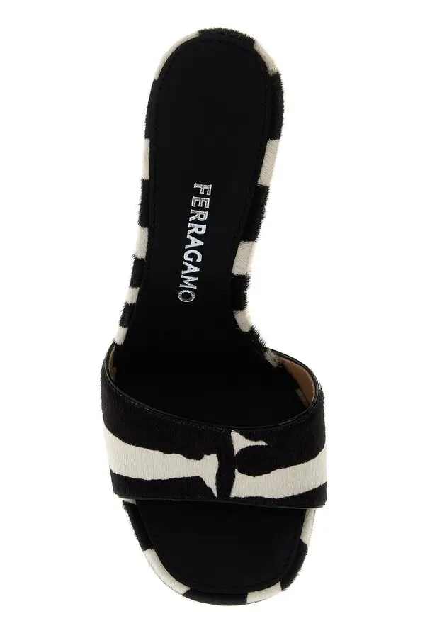 FERRAGAMO Printed Calf Hair Mules - White