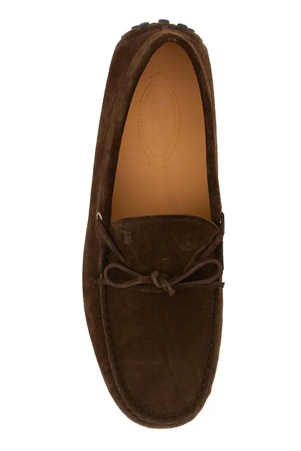 TOD'S Suede Loafers With Embossed Logo - Brown