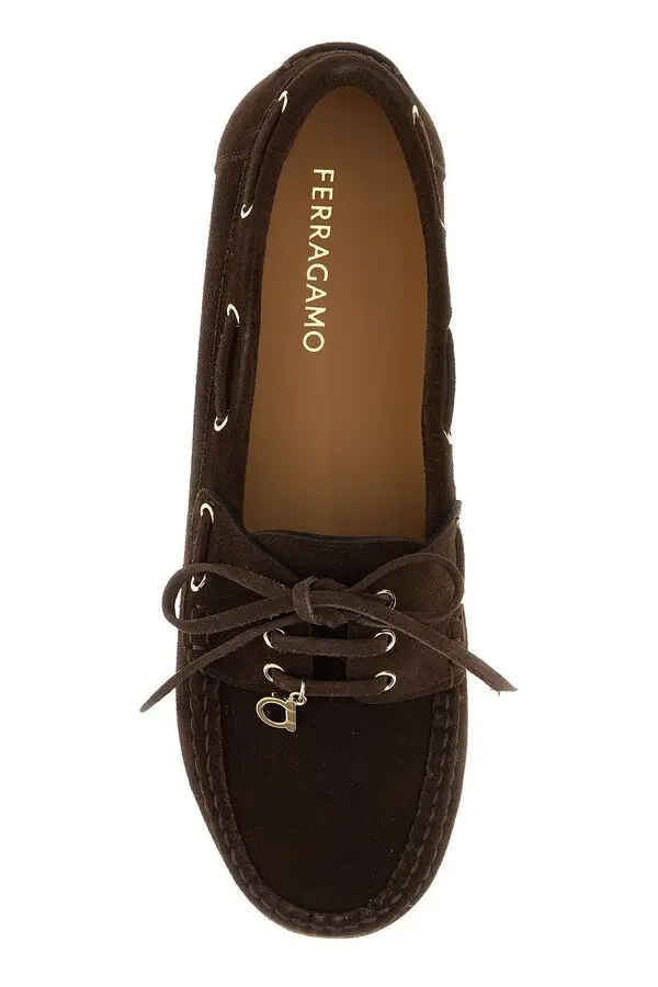 FERRAGAMO Suede Flippy Loafers - Brown