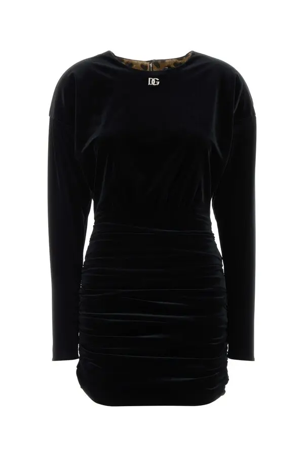 Dolce & Gabbana Velvet Mini Dress With Dg Metal Detail