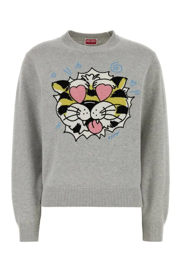 Kenzo Wool Blend Sweater With Wild Tiger Embroidery