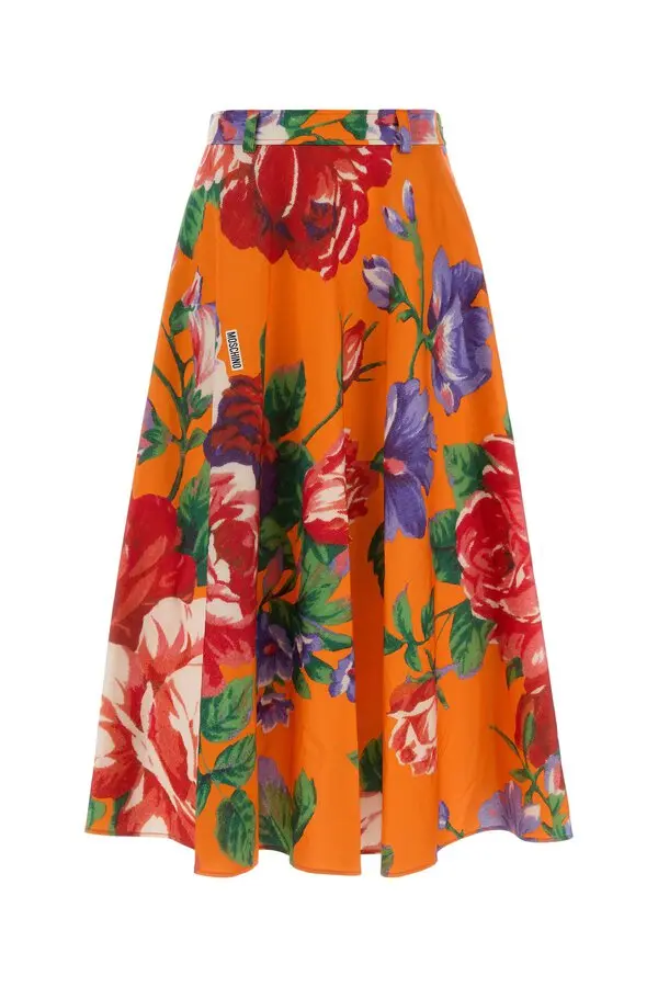 Moschino Printed Stretch Cotton Skirt - White