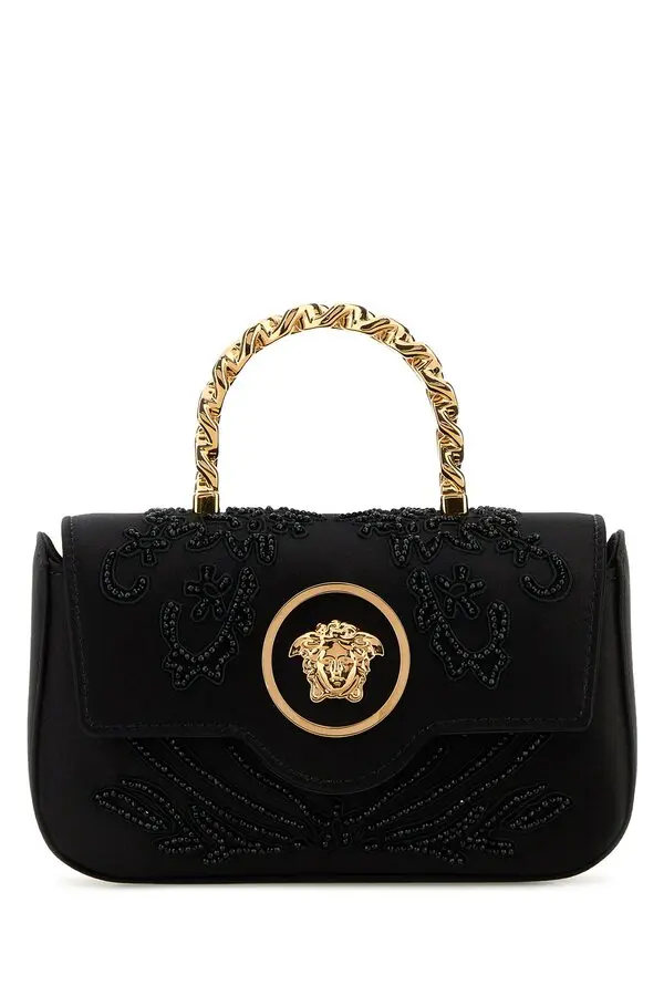 Versace Satin Handbag With Rhinestone Embellishments And Medusa Detail
