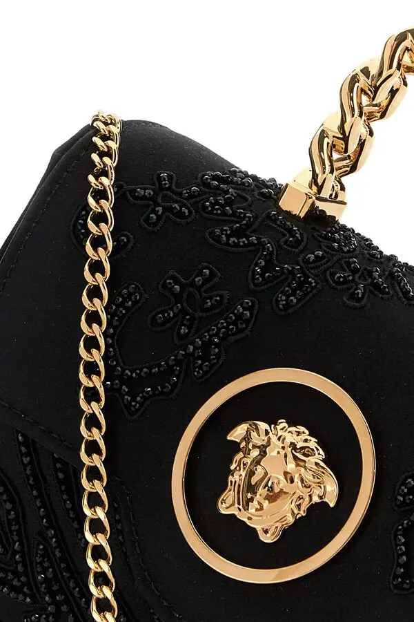 Versace Satin Handbag With Rhinestone Embellishments And Medusa Detail