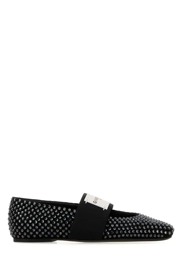 Givenchy Embellished Suede Square Ballerinas - Black