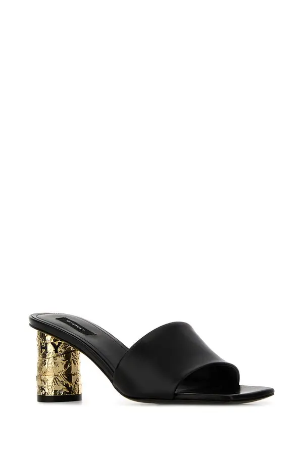 Givenchy Leather Tape Mules With Logo Metal Heel - Black