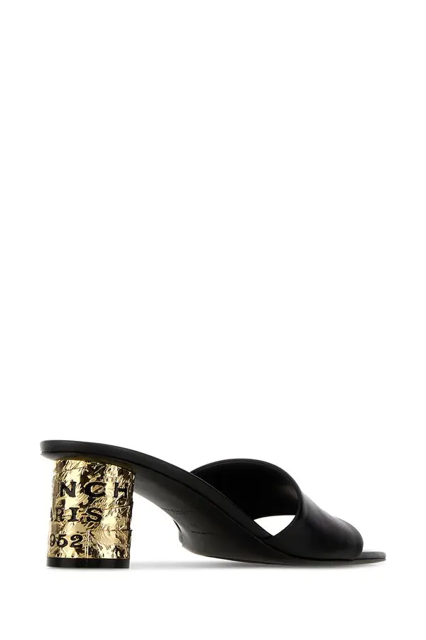Givenchy Leather Tape Mules With Logo Metal Heel - Black