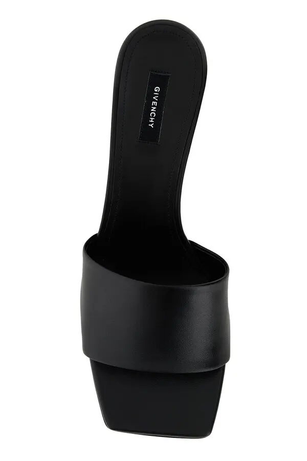 Givenchy Leather Tape Mules With Logo Metal Heel - Black