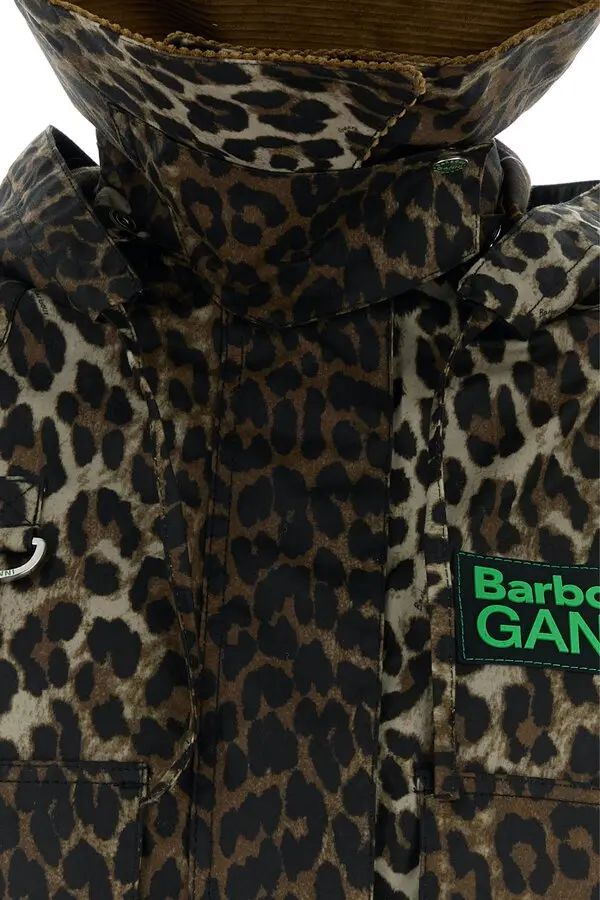 BARBOUR X GANNI Animal Print Coated Cotton Jacket With Detachable Hood