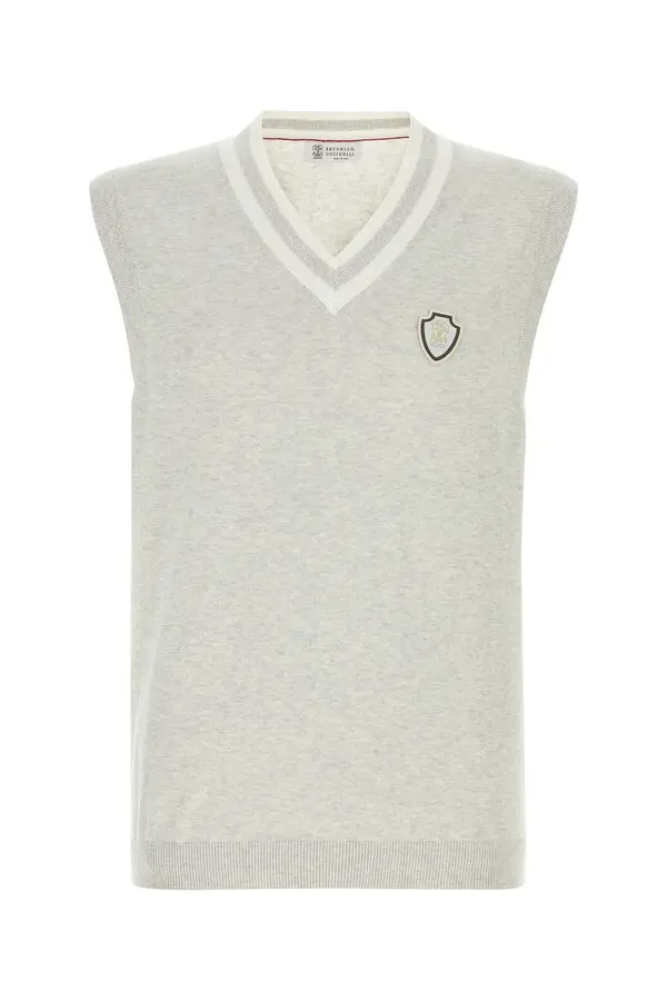 Brunello Cucinelli Light Cotton Vest With Logo Patch - Grey